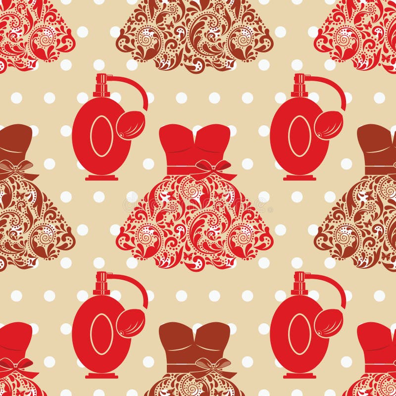 Fashion Seamless Texture with Dresses and Perfume. Stock Vector ...