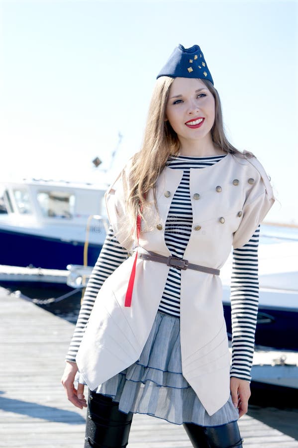 Fashion Shoot of a Young Sailor Female Stock Photo - Image of luxury ...