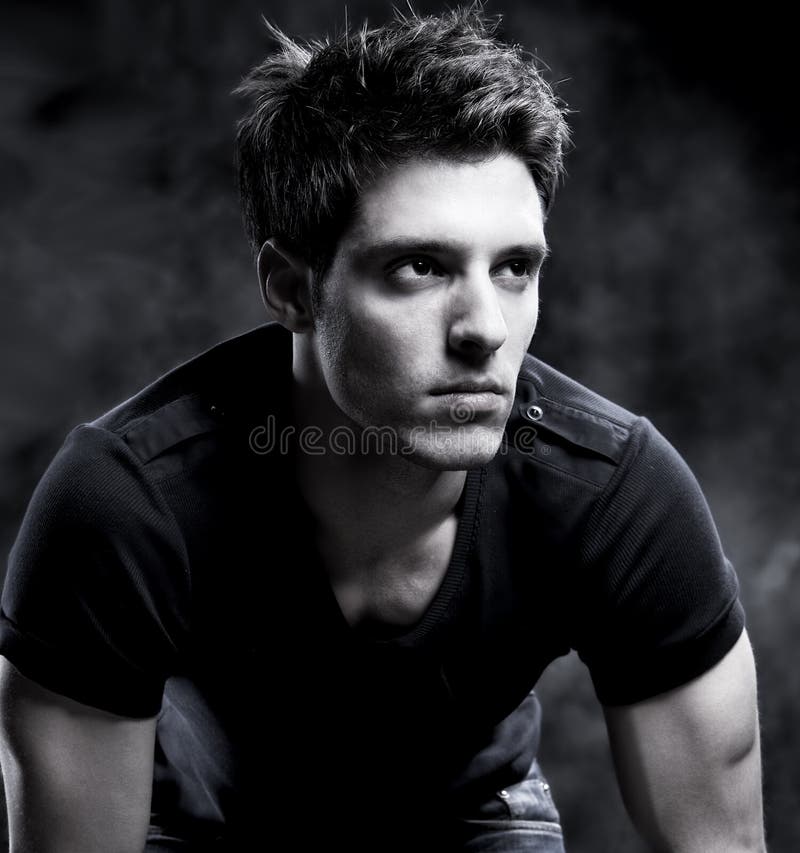 Fashion Shot of a Macho Man in Black and White Stock Image - Image of ...