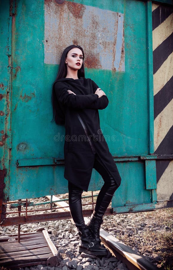 Fashion Shot Portrait Of Cute Rock Girl Informal Model In Tunic And