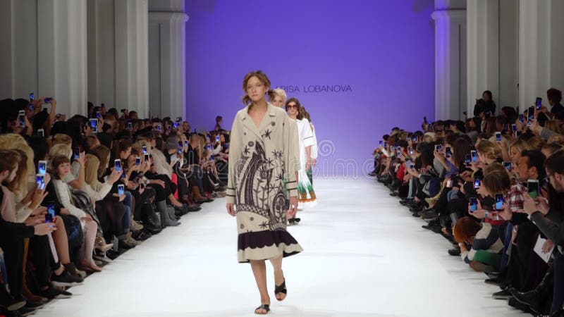 Fashion Show. Group of Models Walking on the Catwalk. Slow Motion Stock ...