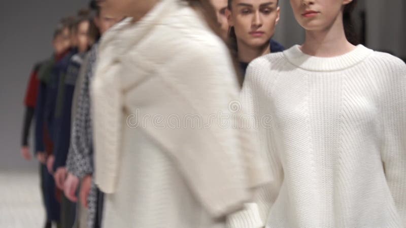 Fashion Show. Group of Models Walking on the Catwalk. Slow Motion Stock ...