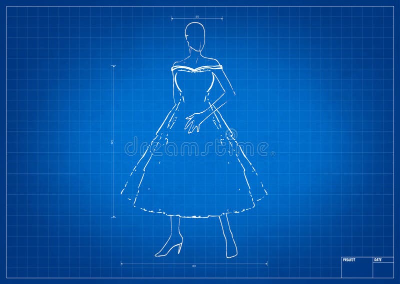 Fashion Sketch on Blueprint Stock Illustration - Illustration of ...