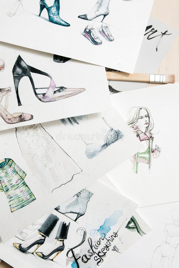 Fashion sketching drawings stock photo. Image of interior - 95923868
