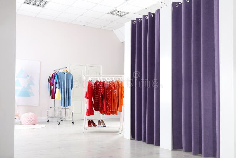 Fashion Store Interior with Dressing Rooms Stock Photo - Image of ...