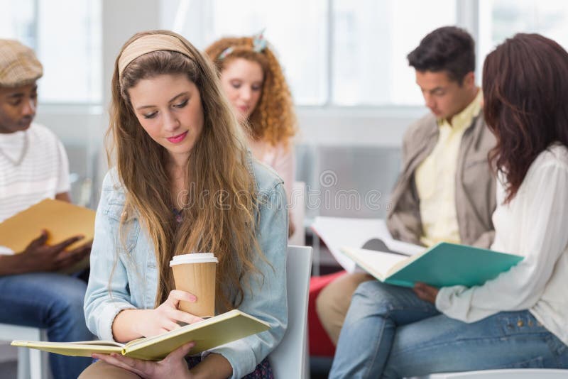 Fashion Student Reading Her Notes Stock Image - Image of coffee, black ...