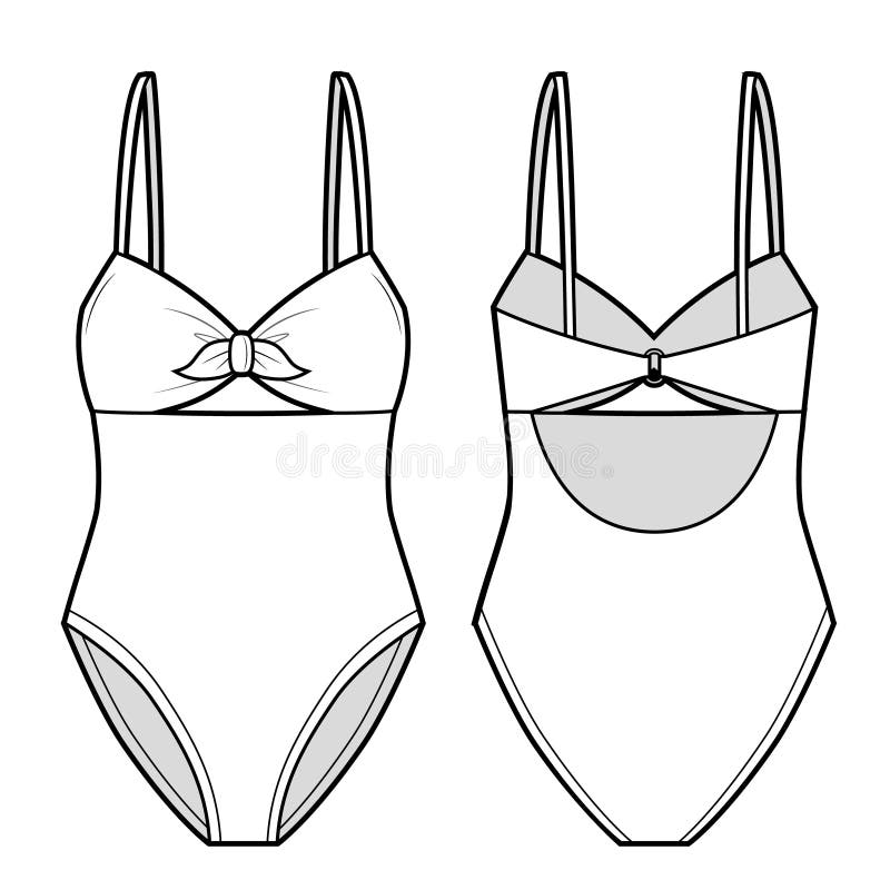 Fashion Technical Drawing of a One-piece Swimsuit with Ties Stock ...