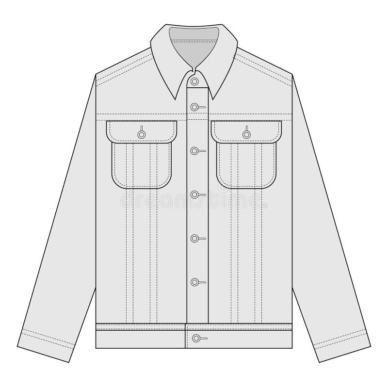 Fashion Technical Sketch of Denim Jacket Stock Illustration ...