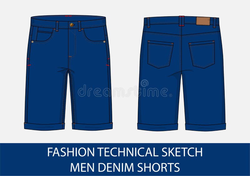 Fashion Technical Sketch for Men Denim Shorts Stock Vector ...