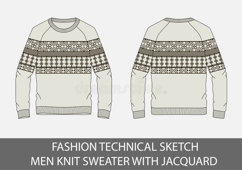 Fashion Technical Sketch Men Knit Sweater with Jacquard Stock Vector ...