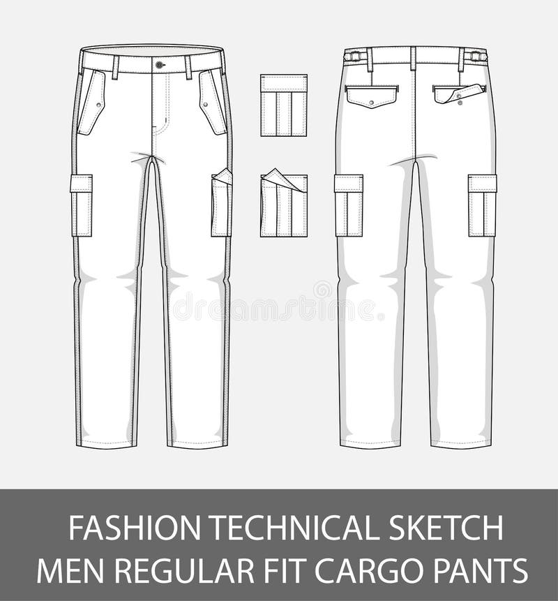 Fashion Technical Sketch Men Slim Fit Cargo Pants with 2 Patch Pockets ...