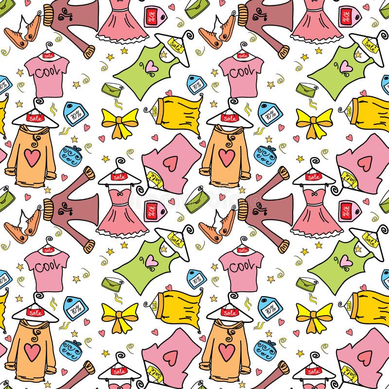 Fashion Trendy Seamless Pattern Clothes and Accessories Stock Vector ...