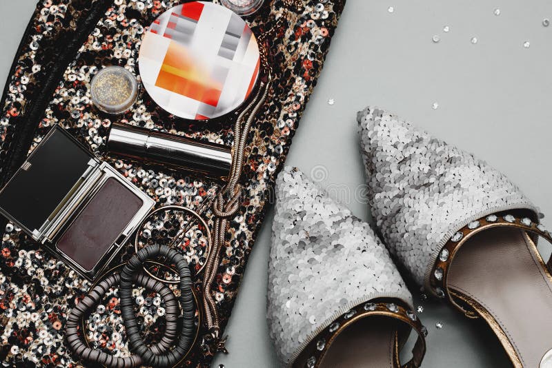 Fashion Woman Objects on Grey Background Stock Photo - Image of concept ...