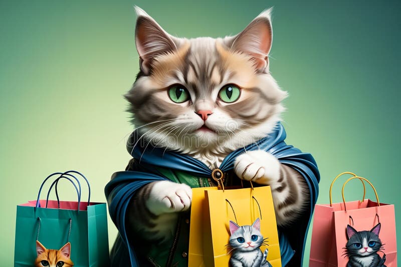 Fashionable Cat with Shopping. Stock Photo - Image of ecofriendly ...