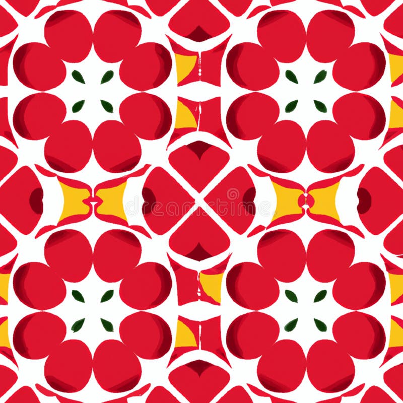 A Seamless Pattern Illustration of Red Designs on White within a Square ...