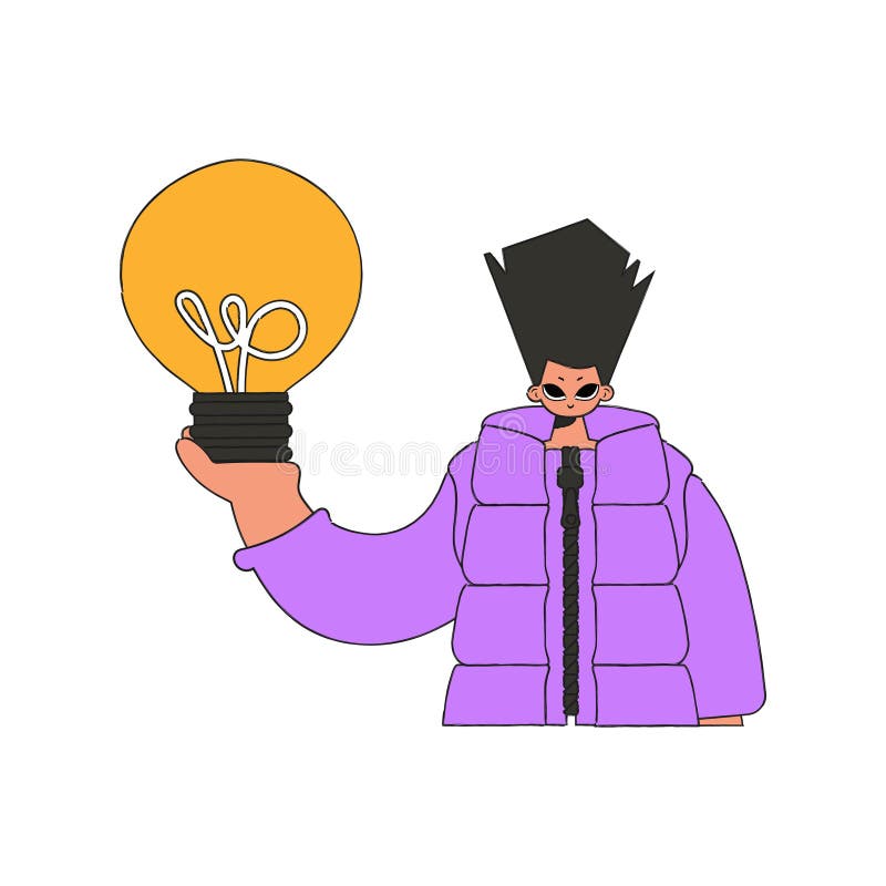 A Fashionable Guy Holds a Light Bulb in His Hands. Idea Theme Stock ...