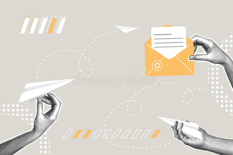 Fashionable Halftone Collage. Messaging Concept, Email Communication ...