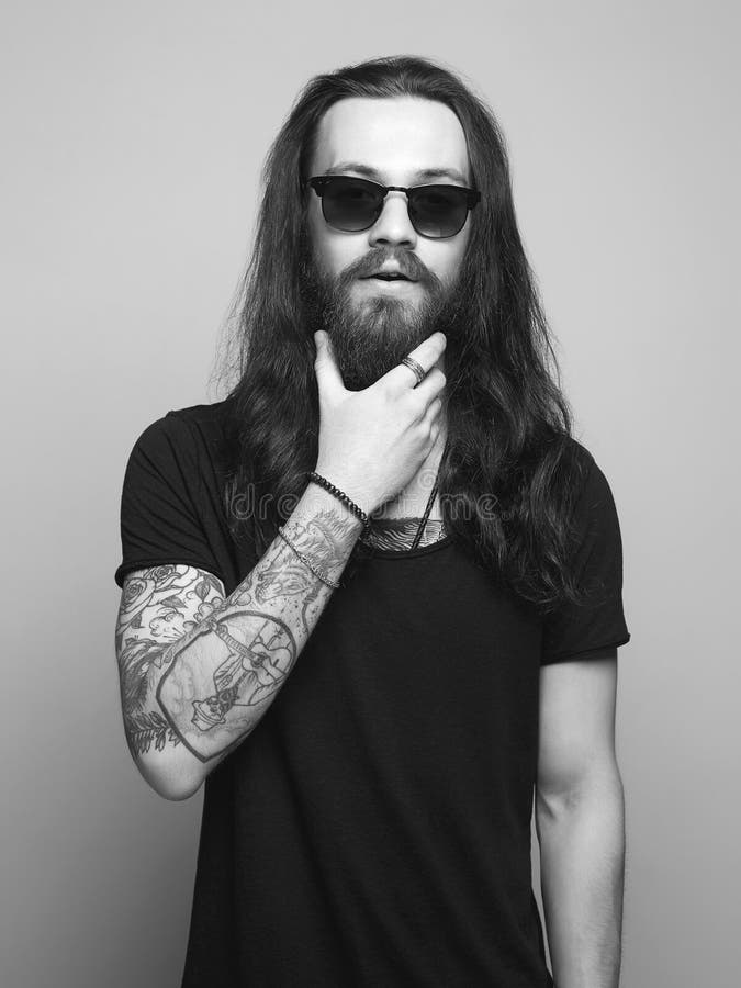 Fashionable Handsome Man With Tattoo And Sunglasses Stock Image Image