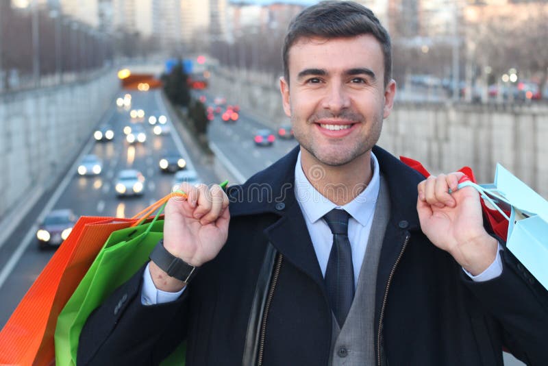Fashionable Man Shopping in the City Stock Photo - Image of adult, cute ...