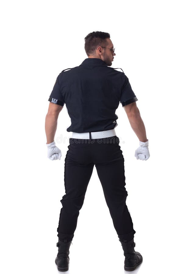 Fashionable Muscular Cop Posing Back To Camera Stock Image - Image of ...