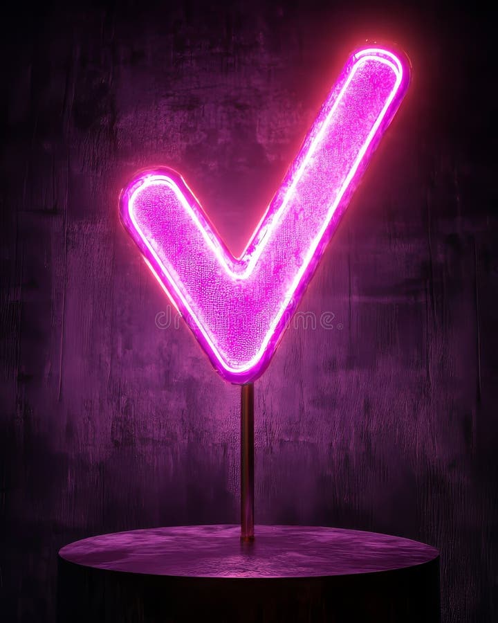 A Fashionable Neon Check Mark Shining on a Dark Backdrop, Representing ...