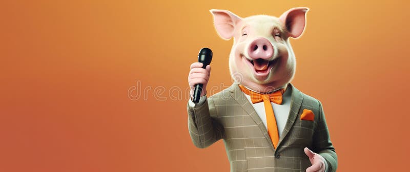Fashionable Pig Singing with Microphone Stock Image - Image of hobby ...