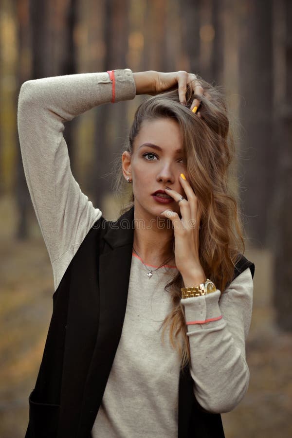 Posing Professional Seductive Nice Model With Hair On One Side Stock