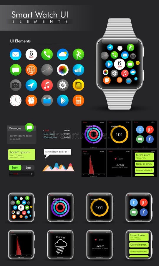 Fashionable Smart Watch UI Elements. Stock Illustration - Illustration ...