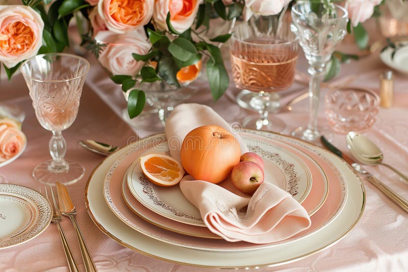 Fashionable Trendy Table Setting in Peach Fuzz Color Stock Photo ...