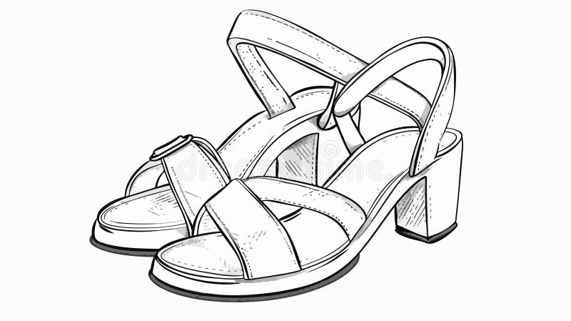Fashionable Women S Hand Drawn Wedge Sandal Doodle Outline Illustration ... Fashionable Women S Hand Drawn Wedge Sandal Doodle Outline Illustration ...