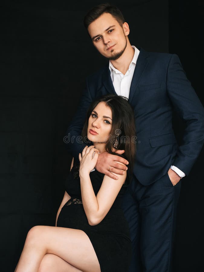 Fashionable Young Married Couple Posing Stylishly Caucasian Man And