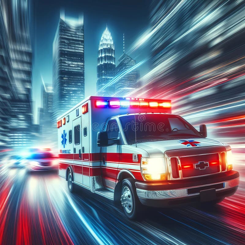 Fast ambulance night city stock illustration. Illustration of speeding ...