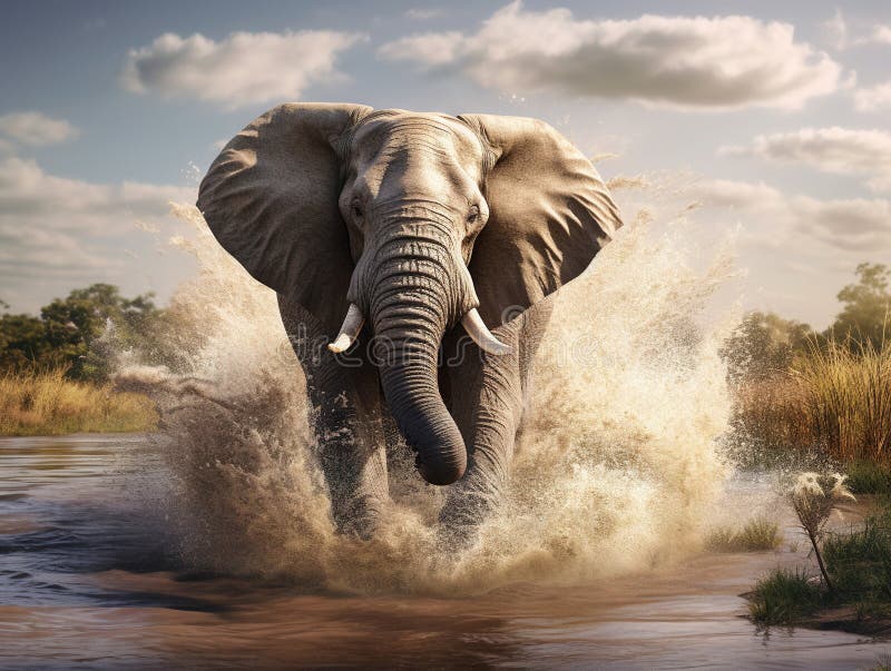 Ai Generated Illustration Wildlife Concept of Fast Approaching Elephant ...