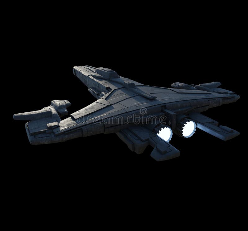 Fast Attack Space Ship on Black Background - Rear View Stock ...