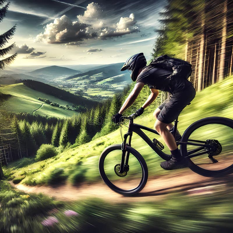 Fast bike forest descent stock illustration. Illustration of ride ...