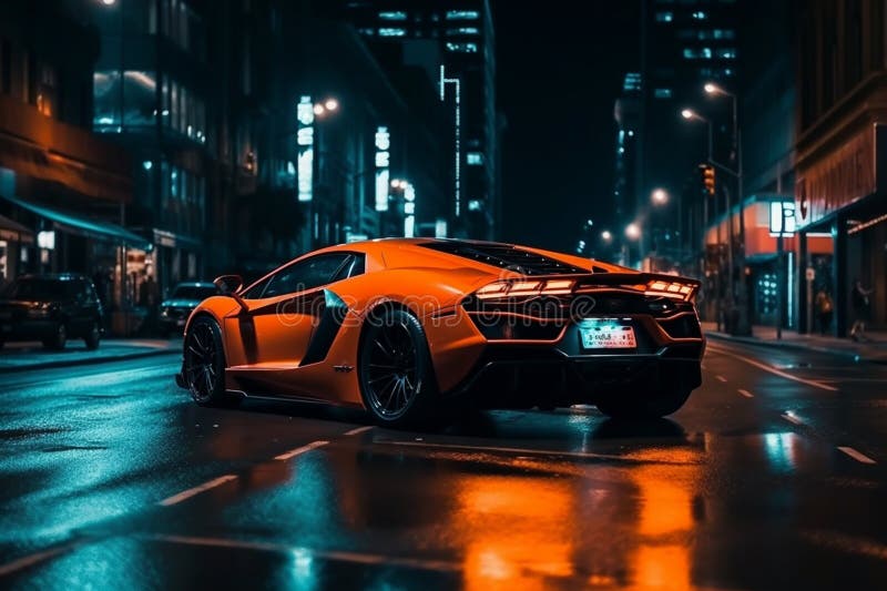 Fast Car at Night in a City Stock Illustration - Illustration of drive ...