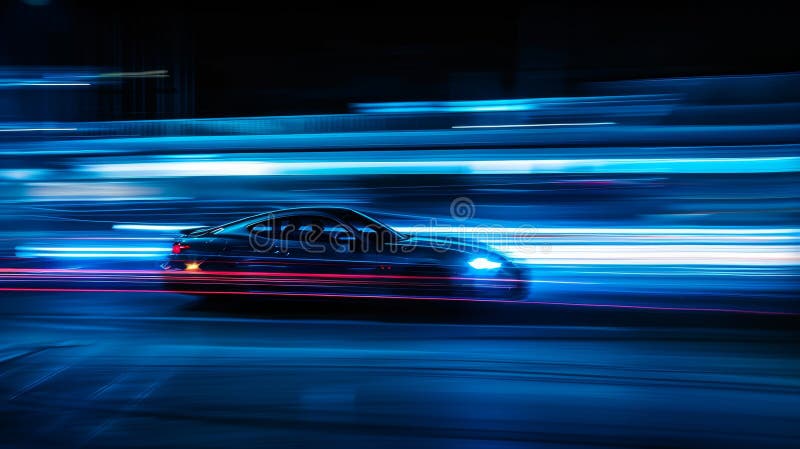 Fast Car Silhouette with Light Trails at Night Stock Illustration ...