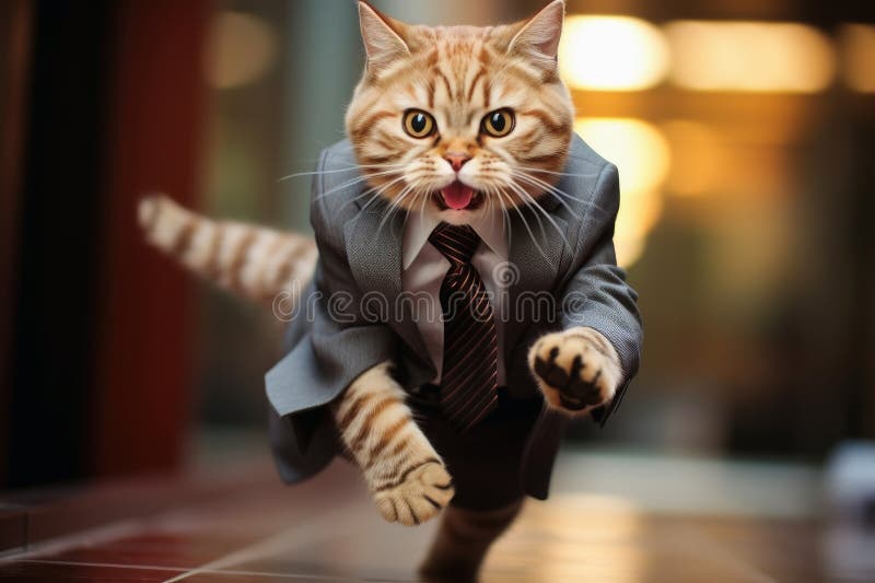 A Fast Cat with a Business Suit Being in a Hurry Stock Illustration ...