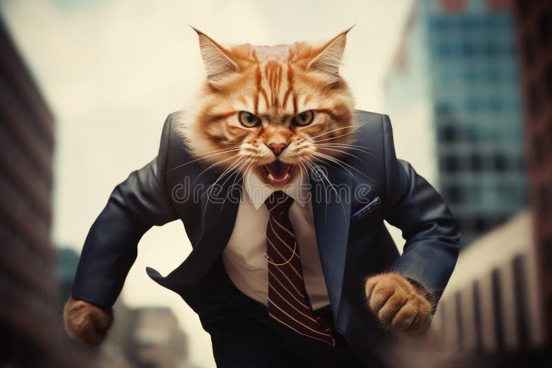 A Fast Cat with a Business Suit Being in a Hurry Stock Illustration ...