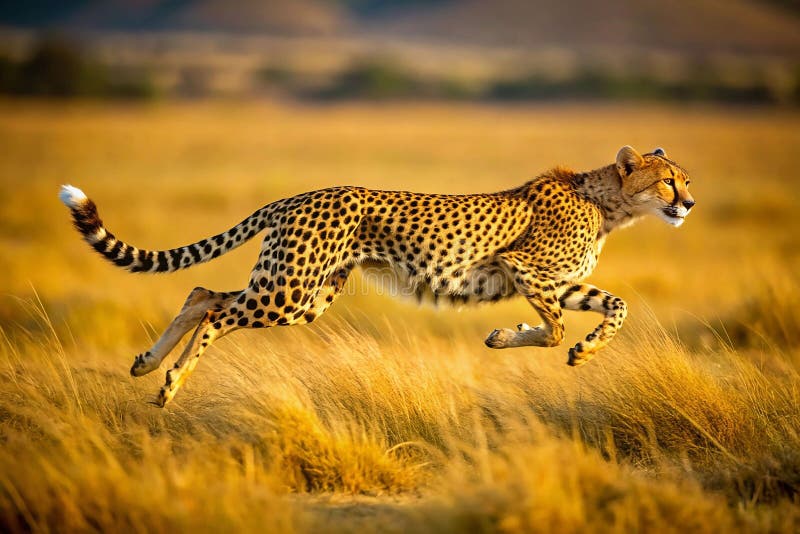 Fast Cheetah Running in Golden Savanna Stock Illustration ...