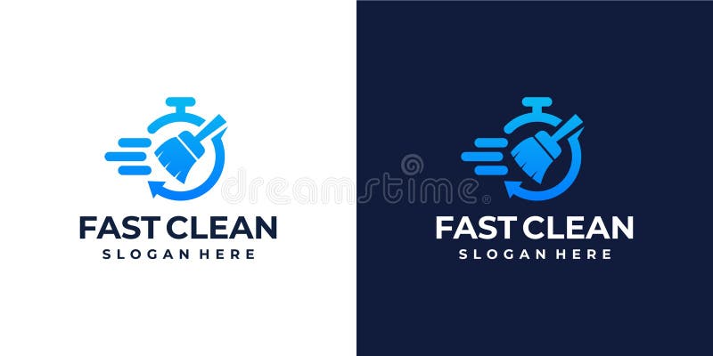 Fast Cleaning, Time and Broom Logo Design Inspiration Stock Vector ...