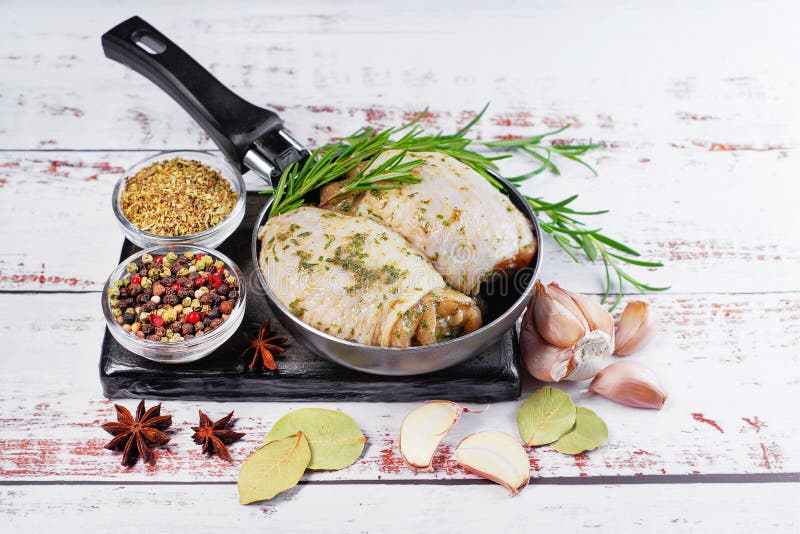 Fresh Marinated BBQ Chicken. Raw Meat for Cooking. Fast Cooking. Stock ...