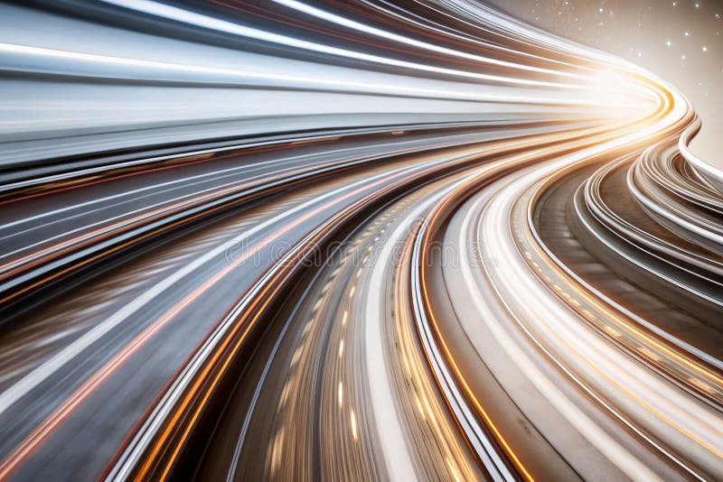 Fast, Curving Road Tunnel, Lights Streaking, Starry Sky Background ...