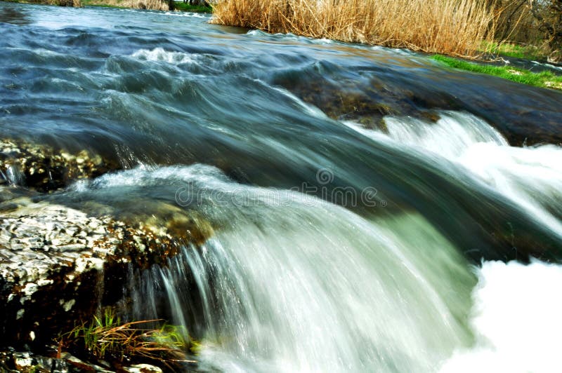 Tempestuous River with Small Stone Rapids Stock Photo - Image of moss ...