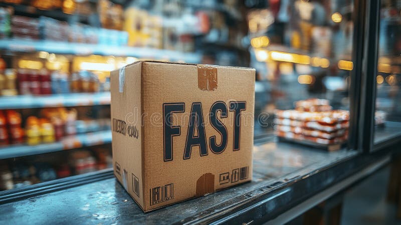 Fast Delivery Box in Grocery Retail Store Grocery Products on Shelf ...