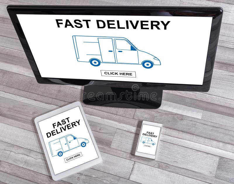Fast Delivery Concept on Different Devices Stock Photo - Image of goods ...
