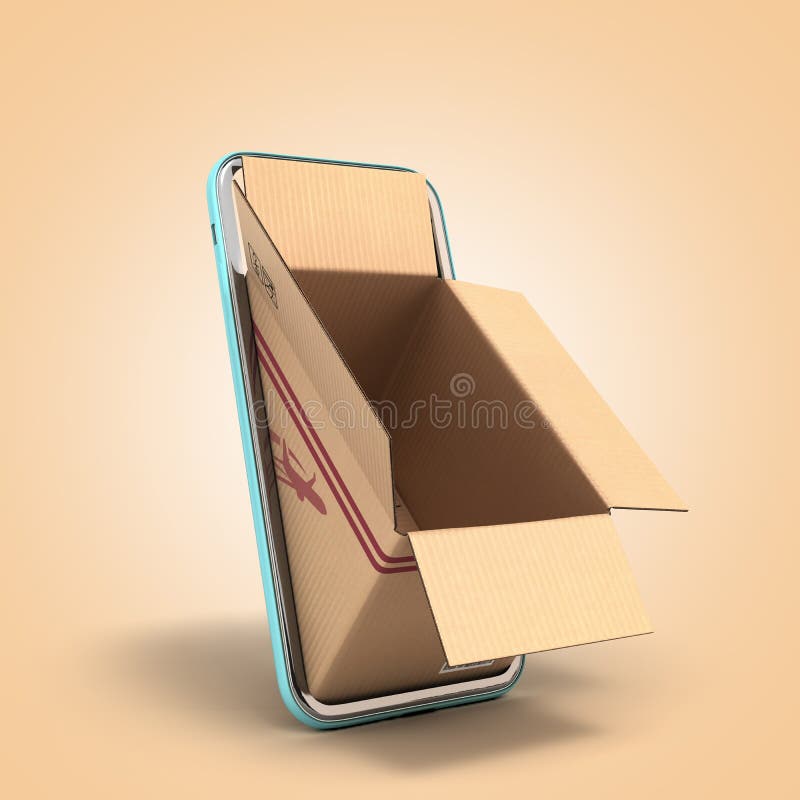 Fast Delivery Concept Empty Oprn Box Peep Out of the Screen of a Mobile ...