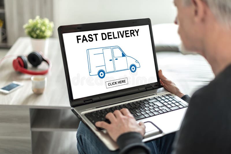 Fast Delivery Concept on a Laptop Screen Stock Photo - Image of sign ...