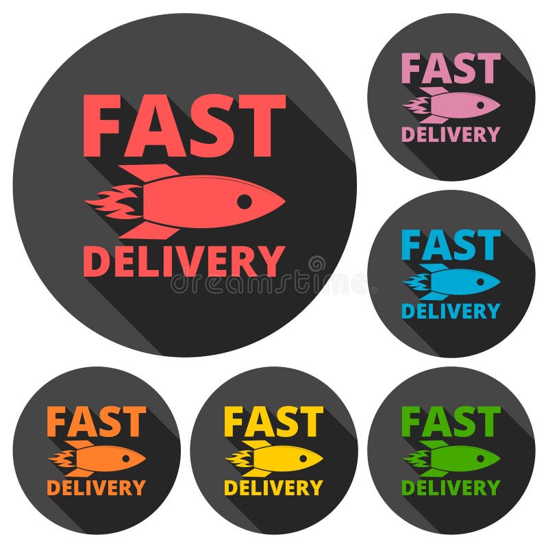 Fast Delivery Concept with Rocket Icons Set with Long Shadow Stock ...