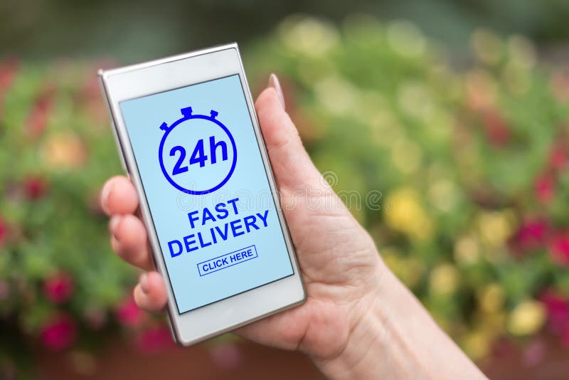 Fast Delivery Concept on a Smartphone Stock Image - Image of hours ...